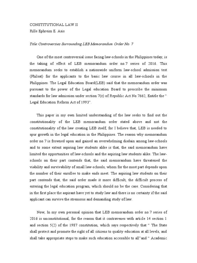 CONSTITUTIONAL LAW II Paper | PDF | Law School | University And College ...