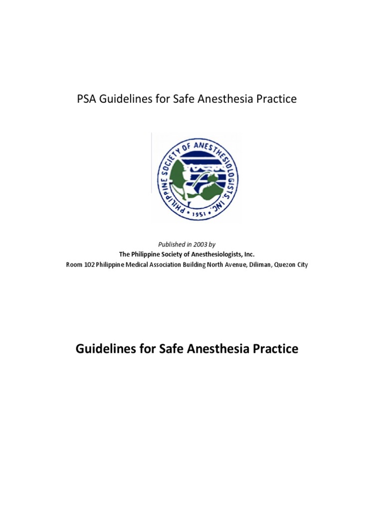 PSA Guidelines For Safe Anesthesia Practice | PDF | Anesthesia ...