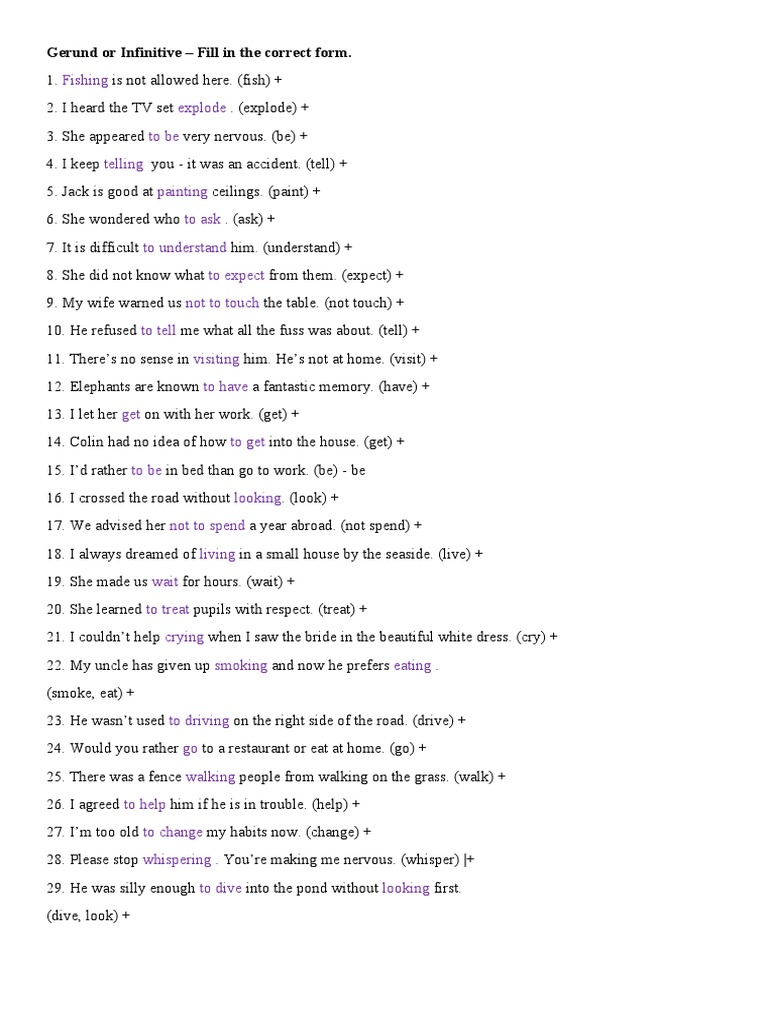 Gerund or Infinitive - Fill in The Correct Form | PDF