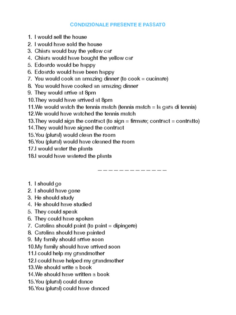 Esercizio Condizionale Presente e Passato | PDF