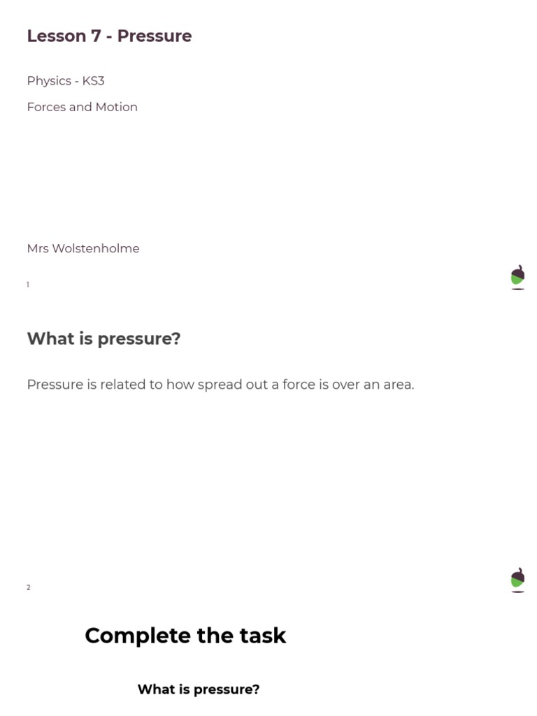 Lesson 7 - Understanding Pressure | PDF | Weight | Pressure