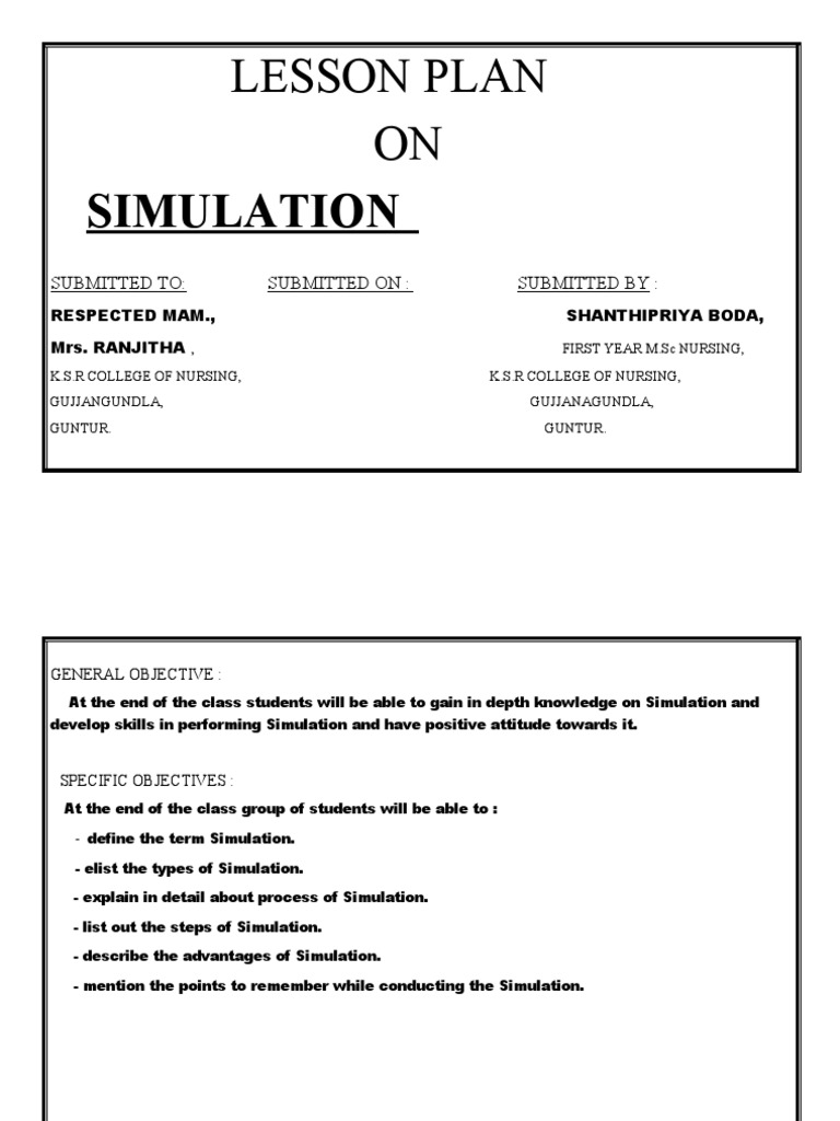 Lesson Plan ON: Simulation | Download Free PDF | Simulation | Human Nature