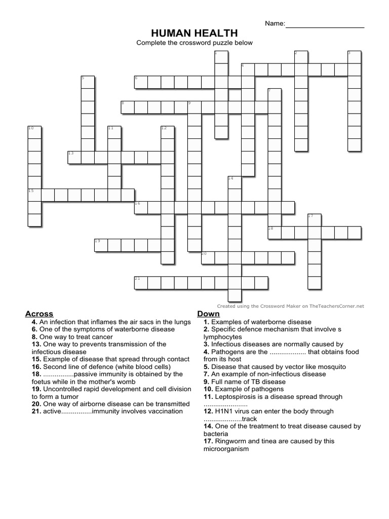 Crosswords Human Health | PDF | Pathogen | Infection