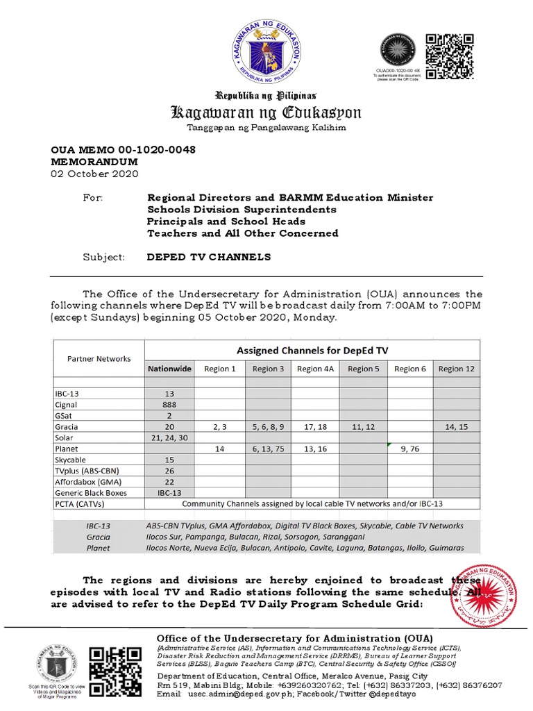 DepEd TV Channels | PDF | Electronics | Communication