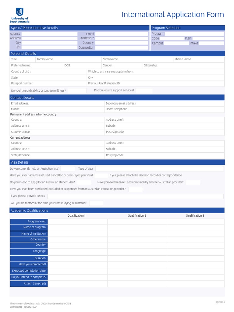 International Application Form: Agent/ Representative Details Program ...