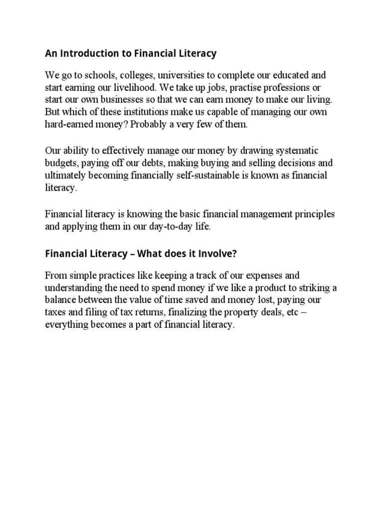 1.3 Importance of Financial Literacy | PDF