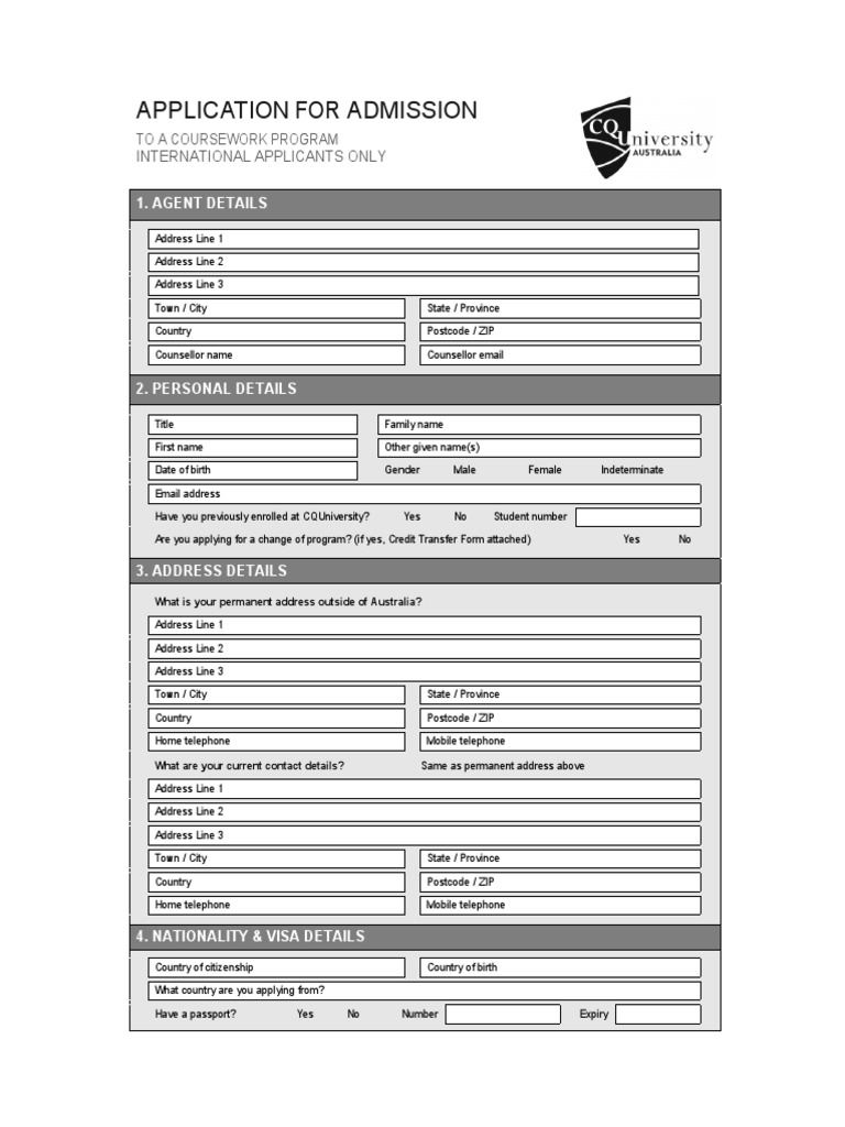 CQU Application Form | PDF | Travel Visa | Disability