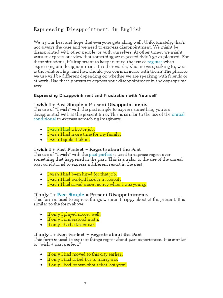 Expressing Disappointment in English | PDF | English Language