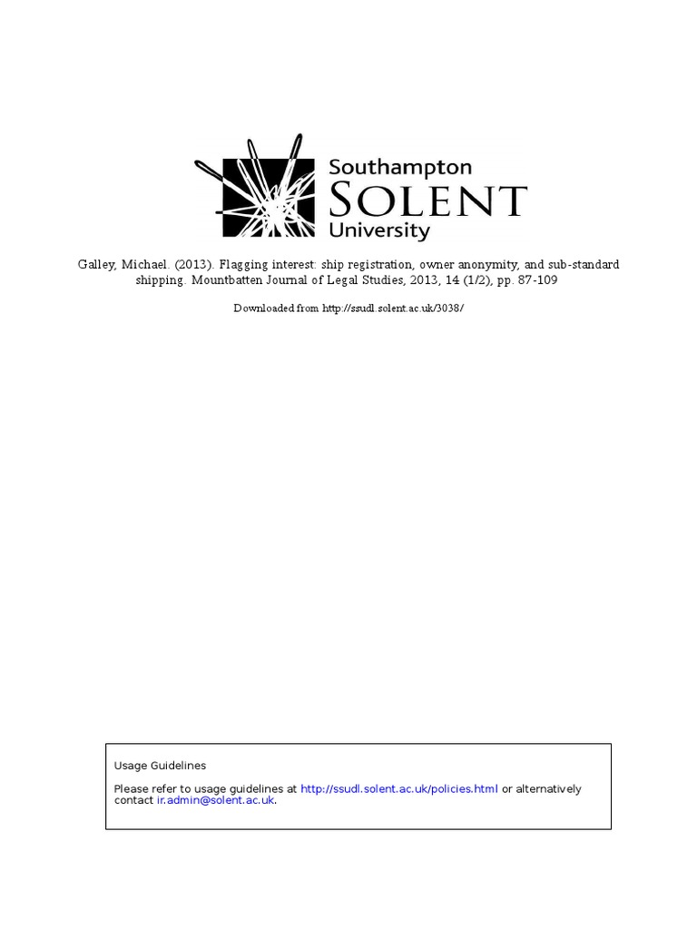Ship Registration, Owner Anonymity, and Sub-Standard Shipping | PDF ...