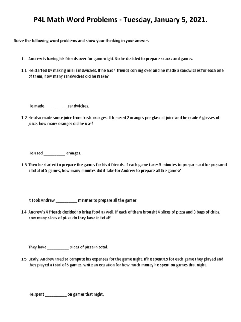 P4L Math Word Problems | PDF | Cooking | Western Cuisine