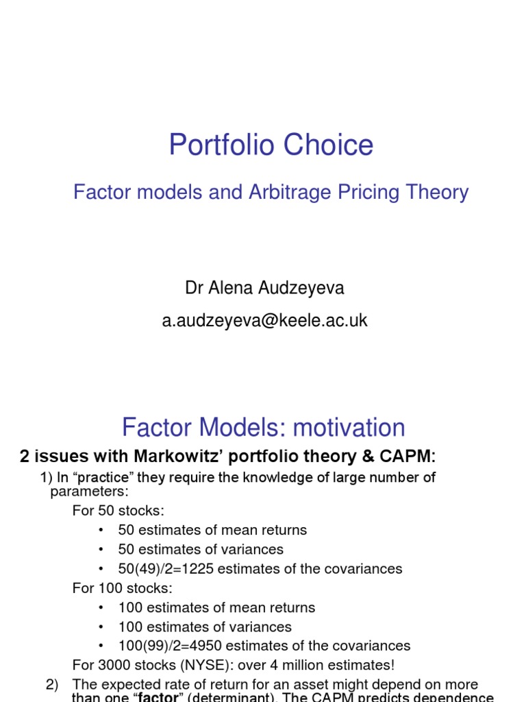 Portfolio Choice: Factor Models and Arbitrage Pricing Theory | PDF ...
