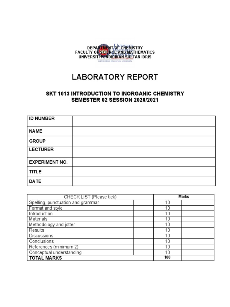 Cover Page Lab Report - E202 | PDF | Coordination Complex | Ligand