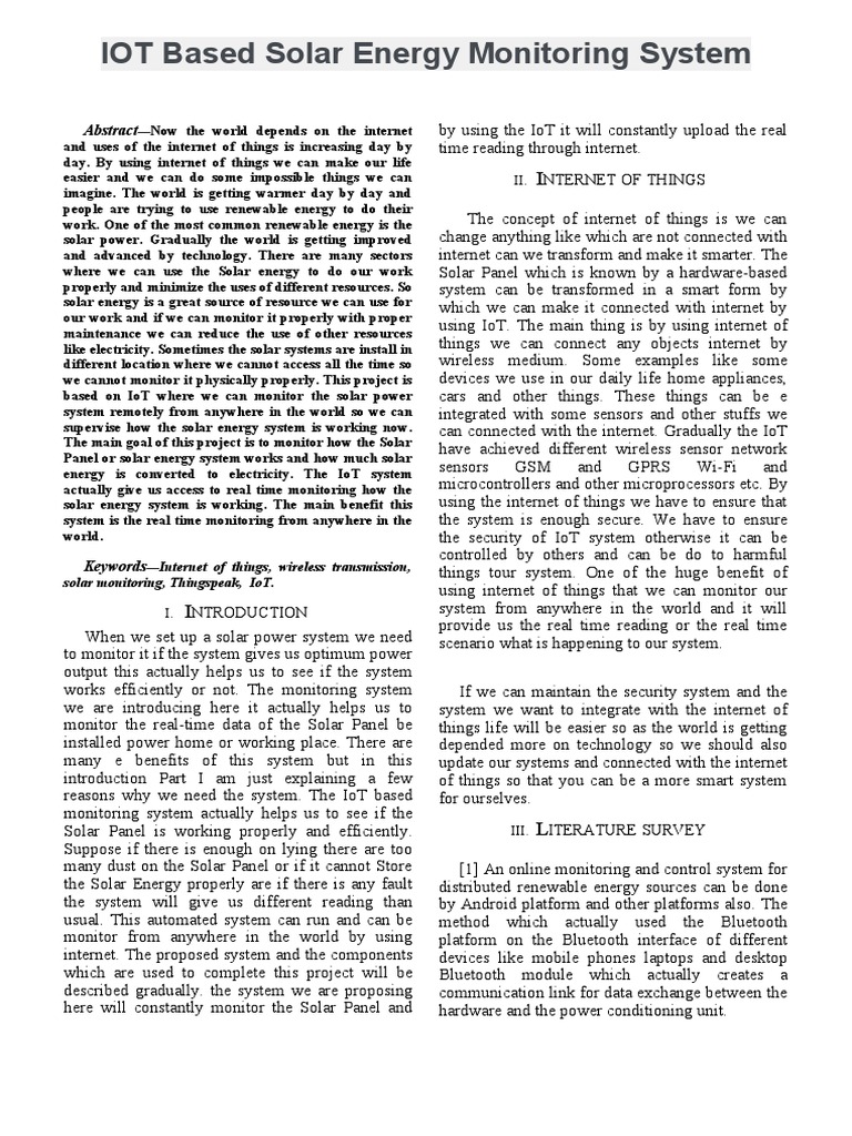 IOT Based Solar Energy Monitoring System: Nternet OF Things | PDF ...