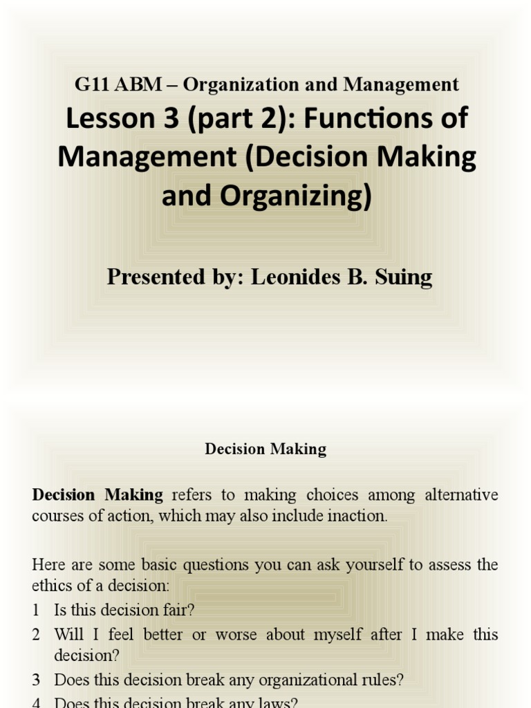 G11 ABM Org and MGT Lesson 3 Part 2 | PDF | Decision Making | Rationality