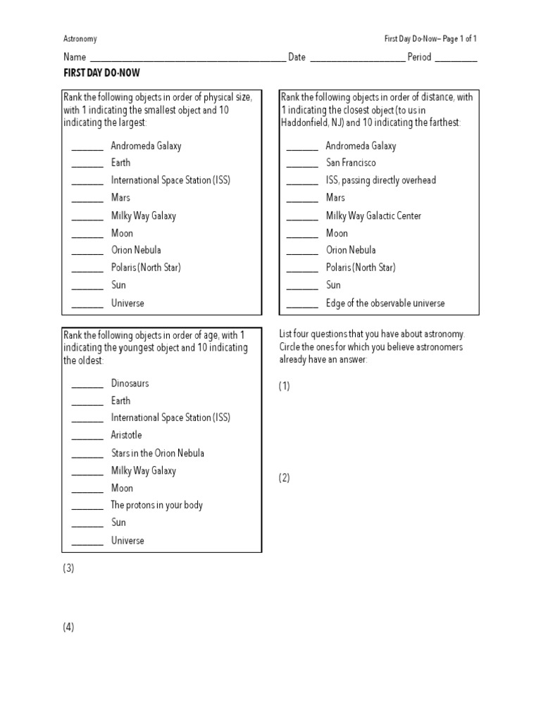 Astronomy Ranking Exercise | PDF