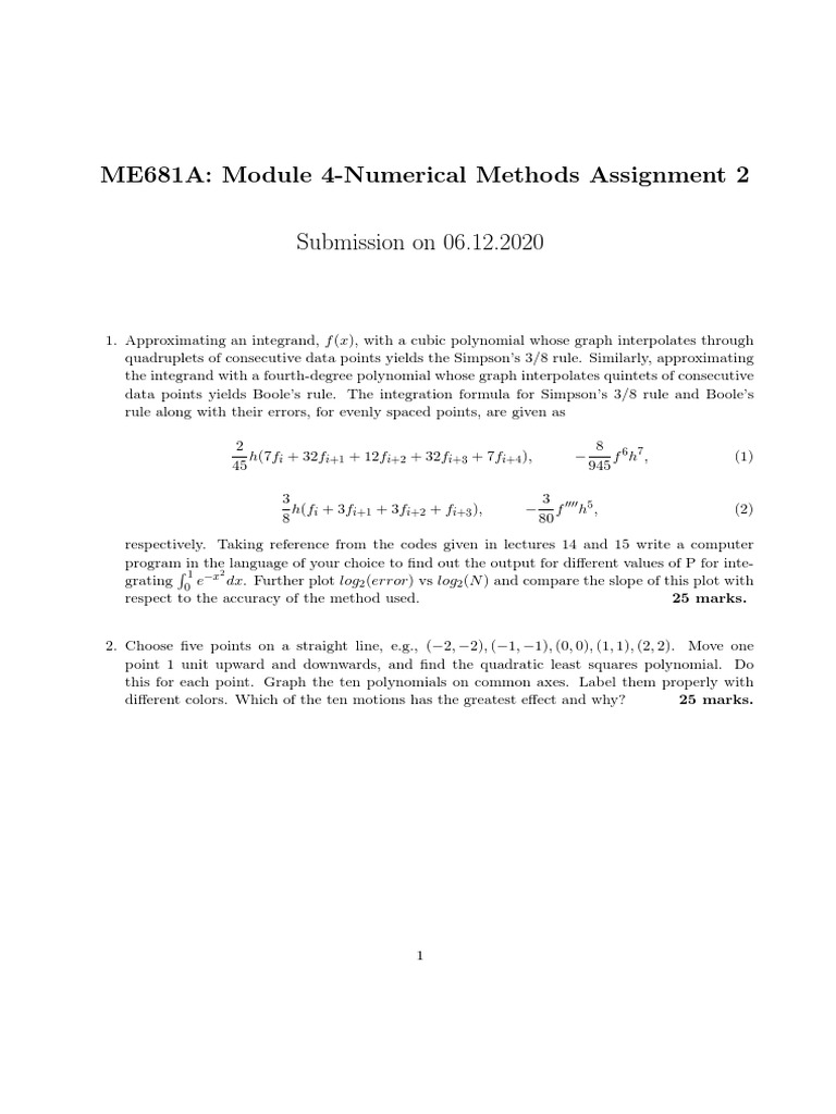 ME681A: Module 4-Numerical Methods Assignment 2: I I+1 I+2 I+3 I+4 6 7 ...