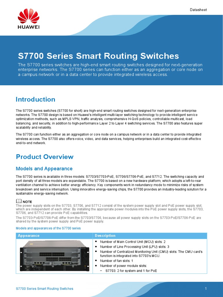 Huawei s7700 Datasheet | PDF | I Pv6 | Computer Network