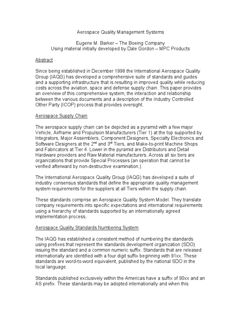 Aerospace Quality Management Overview | PDF | Verification And ...