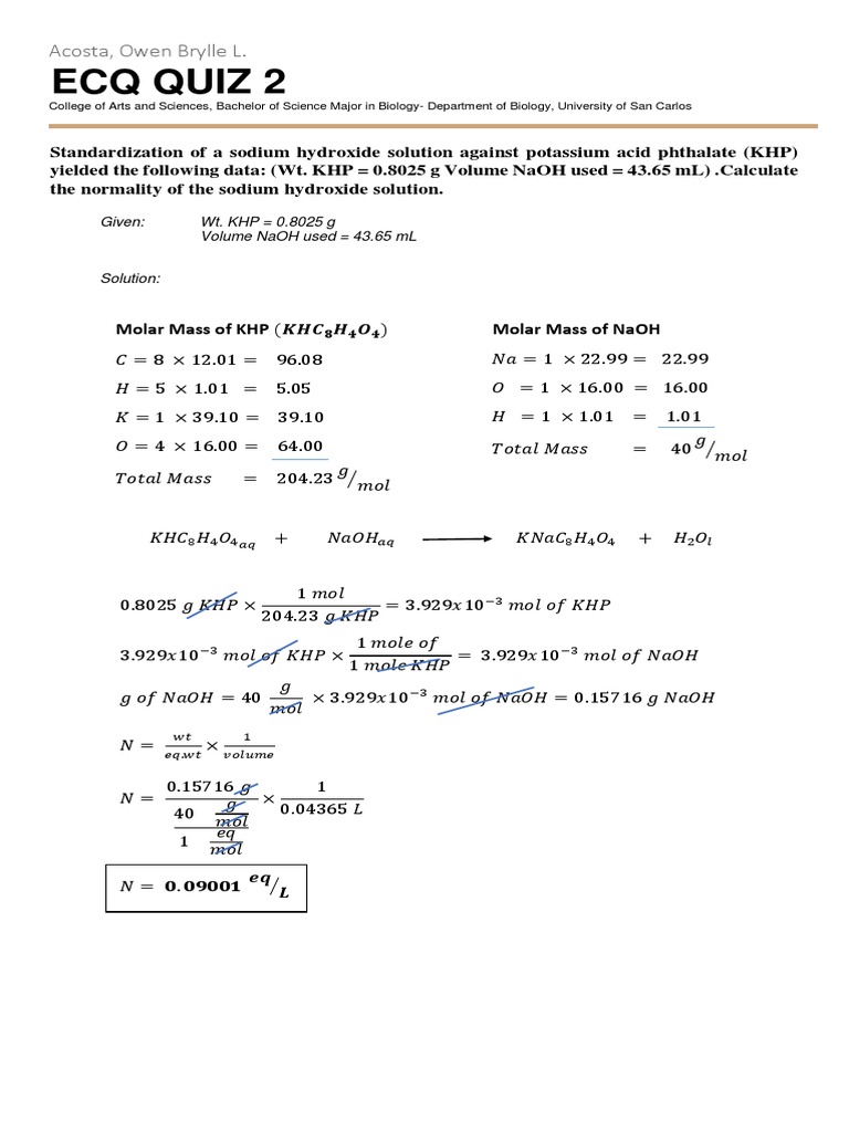 AnaCHem QUiz | PDF | Sodium Hydroxide | Branches Of Thermodynamics