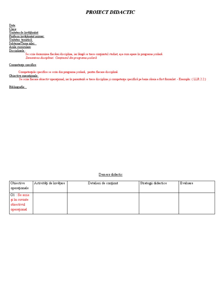 Structura Proiect Didactic | PDF