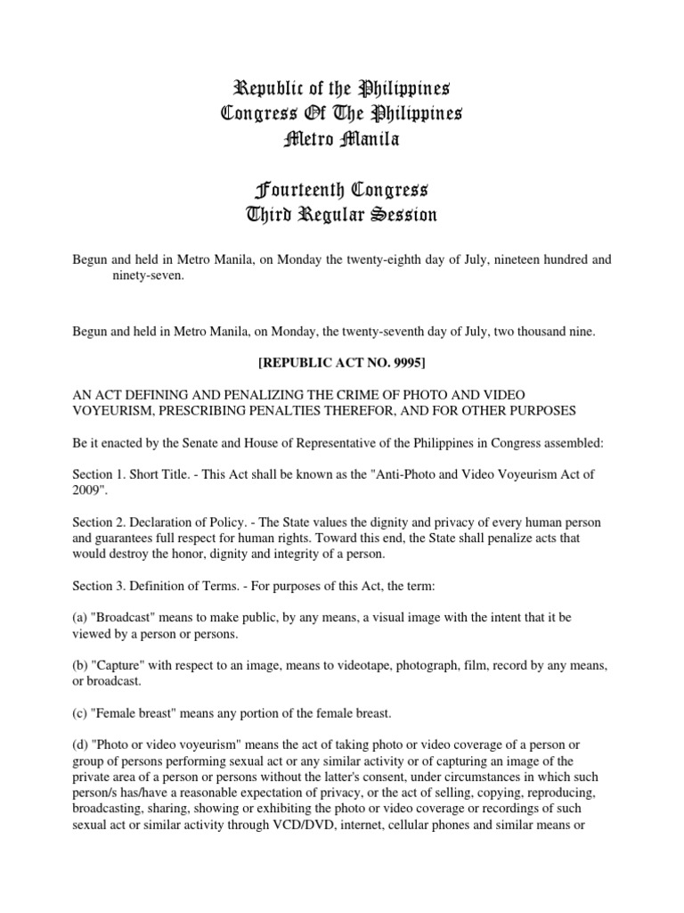 RA 9995 Anti Photo and Video Voyeurism Act of 2009 | PDF | United ...