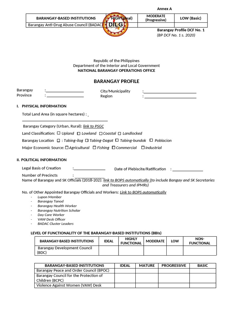 Barangay Profile: (BP DCF No. 1 S. 2020) | PDF | Economies | Business