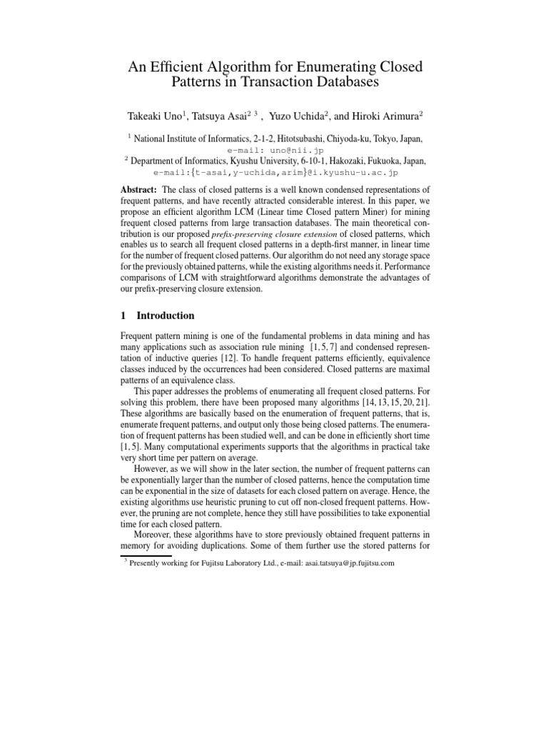 An Efficient Algorithm For Enumerating Closed Patterns In Transaction Databases Pdf Time