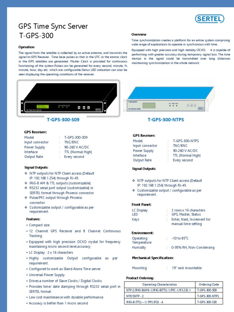 T-GPS-300 GPS Time Sync Server T-GPS | PDF | Power Supply | Global ...