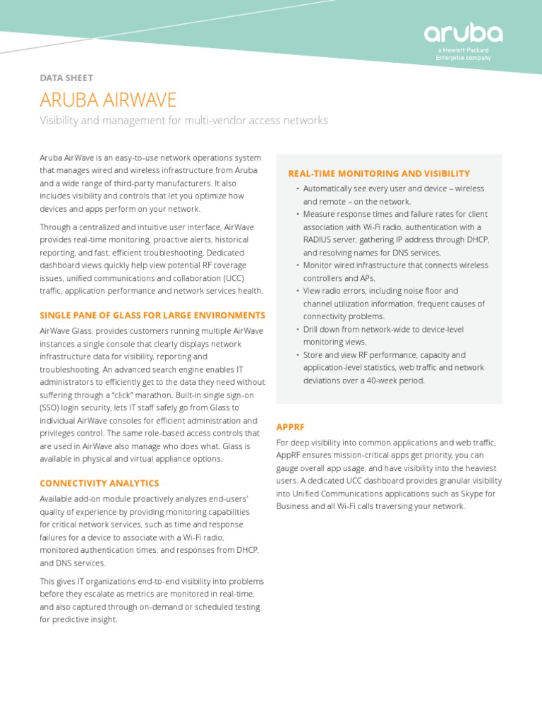 Aruba Airwave: Visibility and Management For Multi-Vendor Access ...