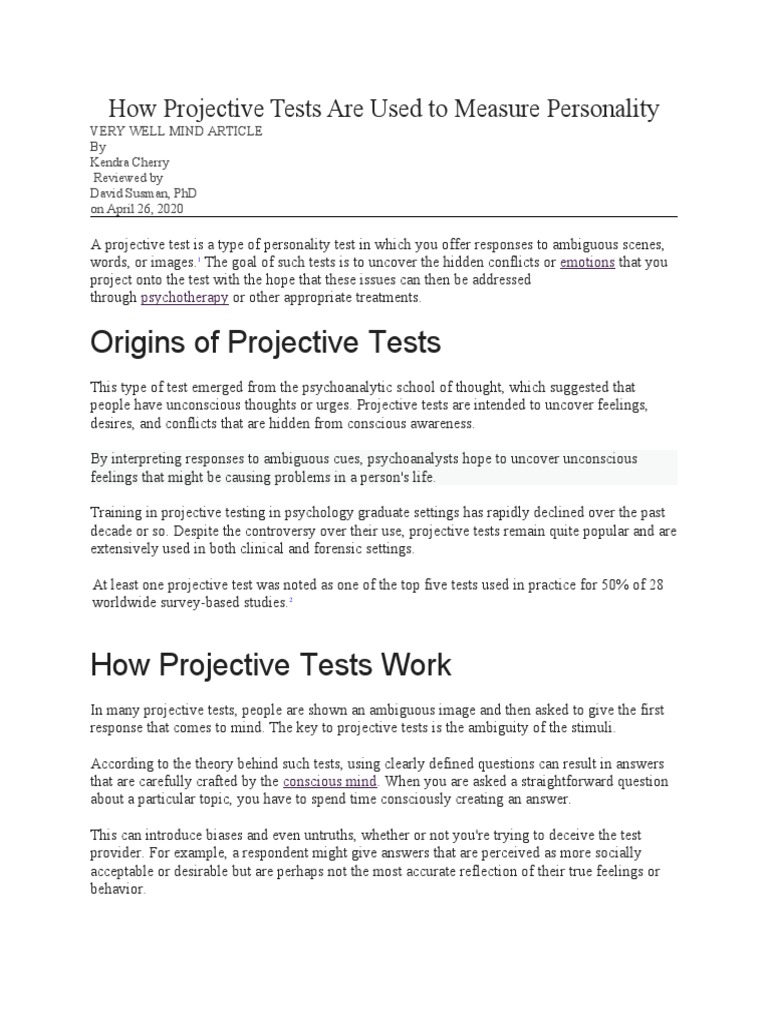 Origins of Projective Tests: How Projective Tests Are Used To Measure ...