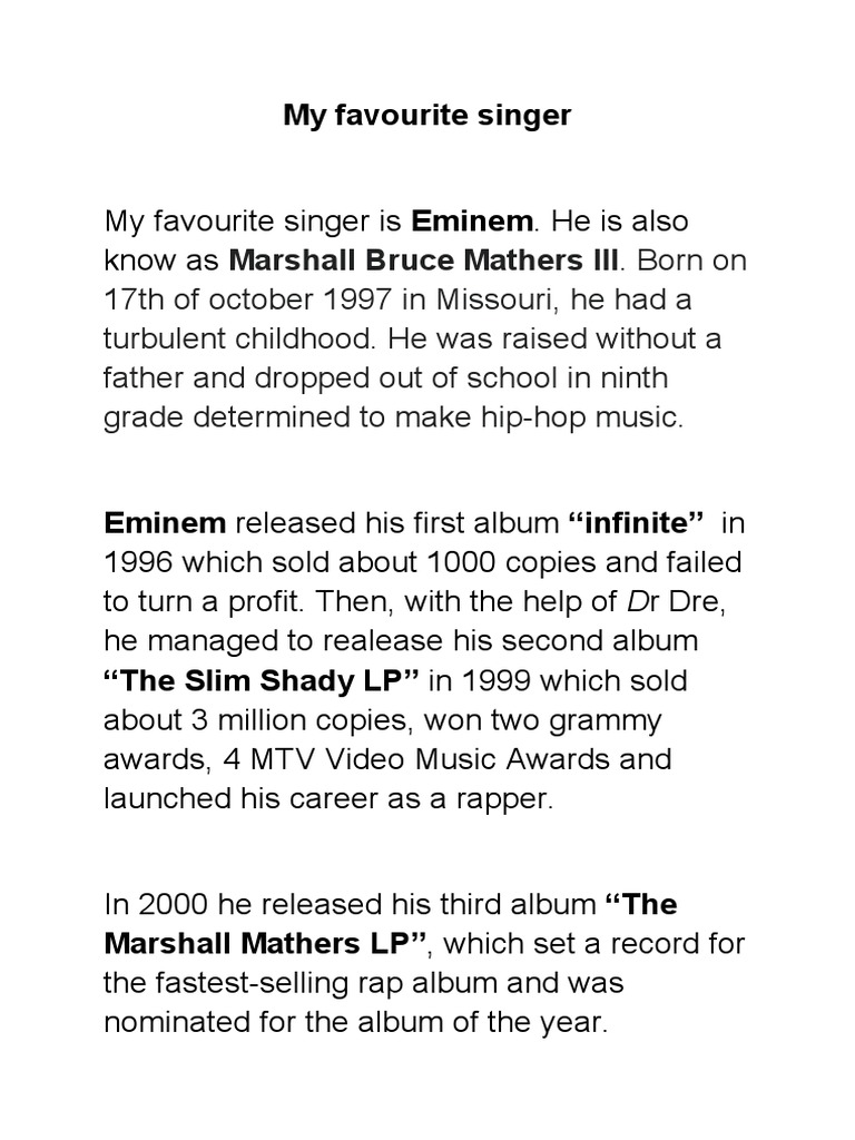 Favourite Singer Essay | PDF