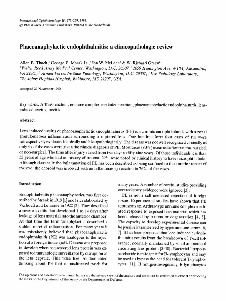 Phacoanaphylactic Endophthalmitis: A Clinicopathologic Review | PDF ...