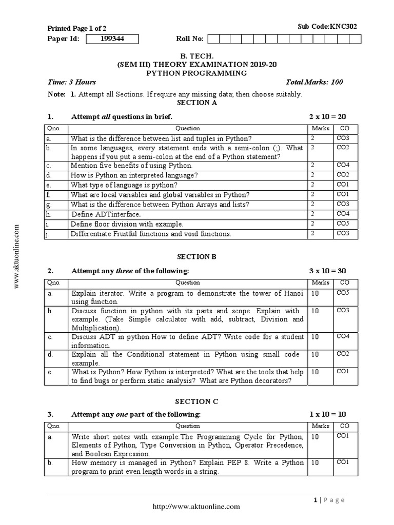 Time: 3 Hours Total Marks: 100: Printed Page 1 of 2 Sub Code:KNC302 ...