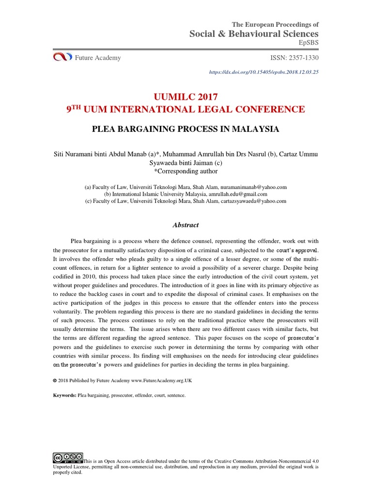 Plea Bargaining Process in Malaysia | PDF | Plea Bargain | Plea