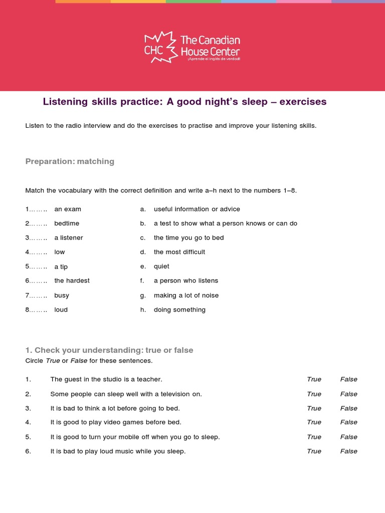 Listening Practice: A Good Night's Sleep | PDF