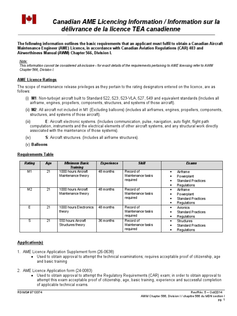 Canadian AME Licensing Info | PDF | Aircraft | Aviation