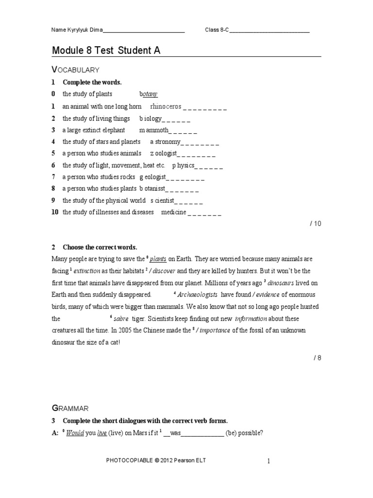 Module Test 8A | PDF | Extinction | Science