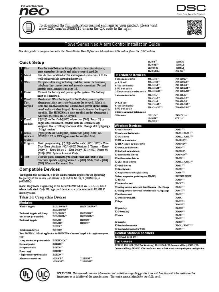 Powerseries Neo Alarm Control Installation Guide: Quick Setup | PDF | Electrical Wiring ...