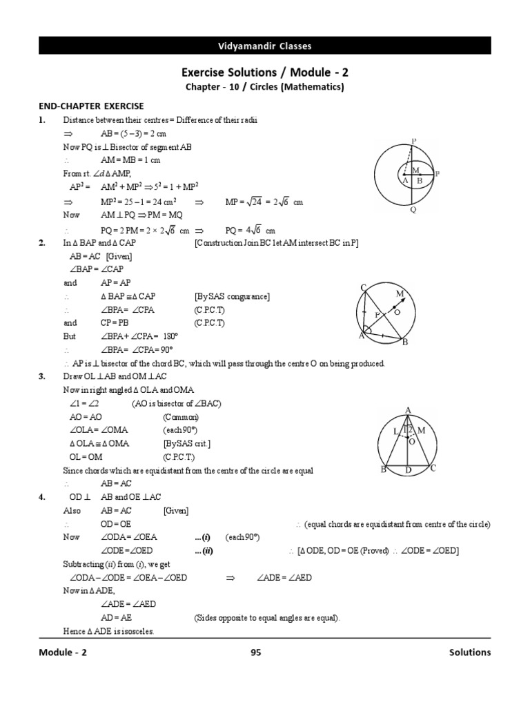 Circles Exercise Solutions | PDF | Classical Geometry | Euclidean Geometry