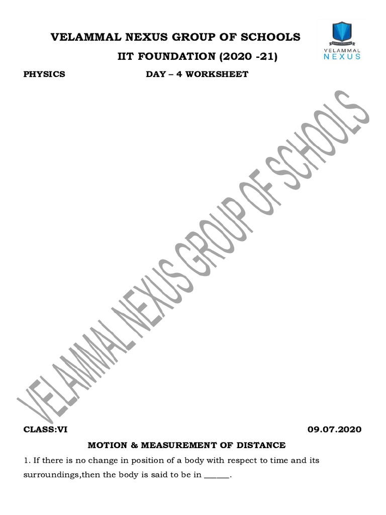 Class 6 Motion & Measurement Worksheet | PDF | Teaching Methods ...