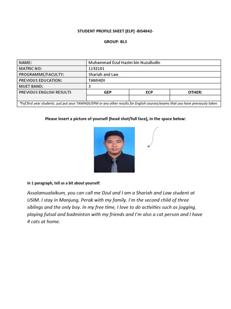 Student Profile Sheet-ELP-A201 1 | PDF