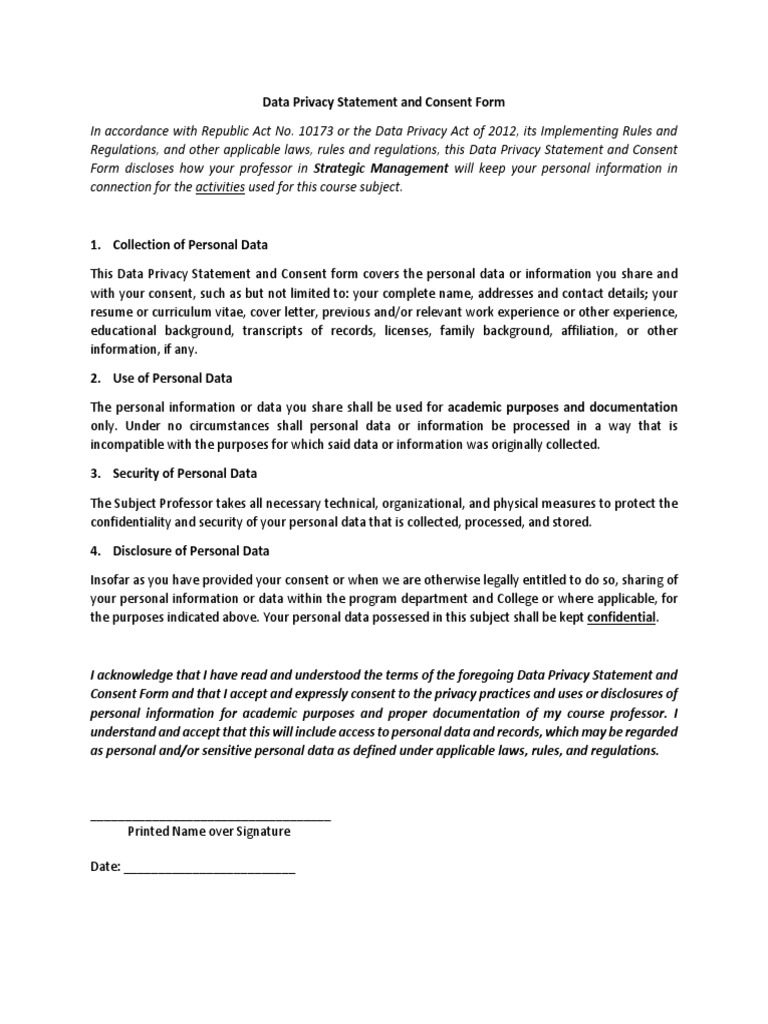 Data Privacy Statement and Consent Form | PDF