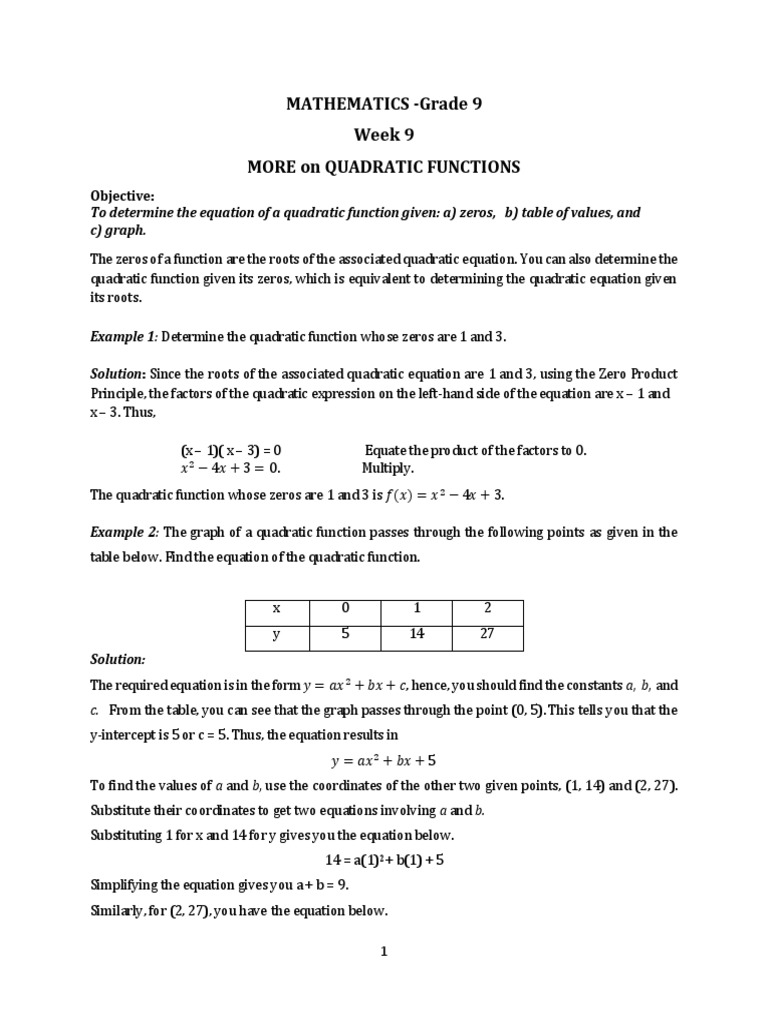Week 9 Activity Sheets PDF | PDF | Quadratic Equation | Equations