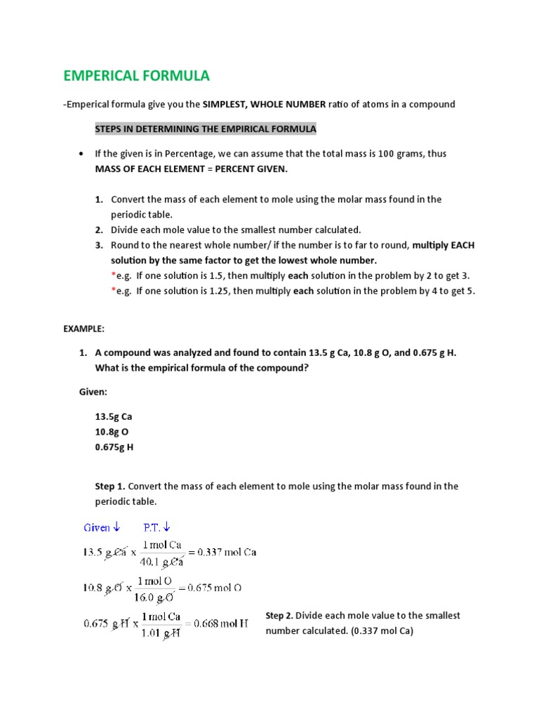 Emperical Formula: Example | PDF | Mole (Unit) | Formula