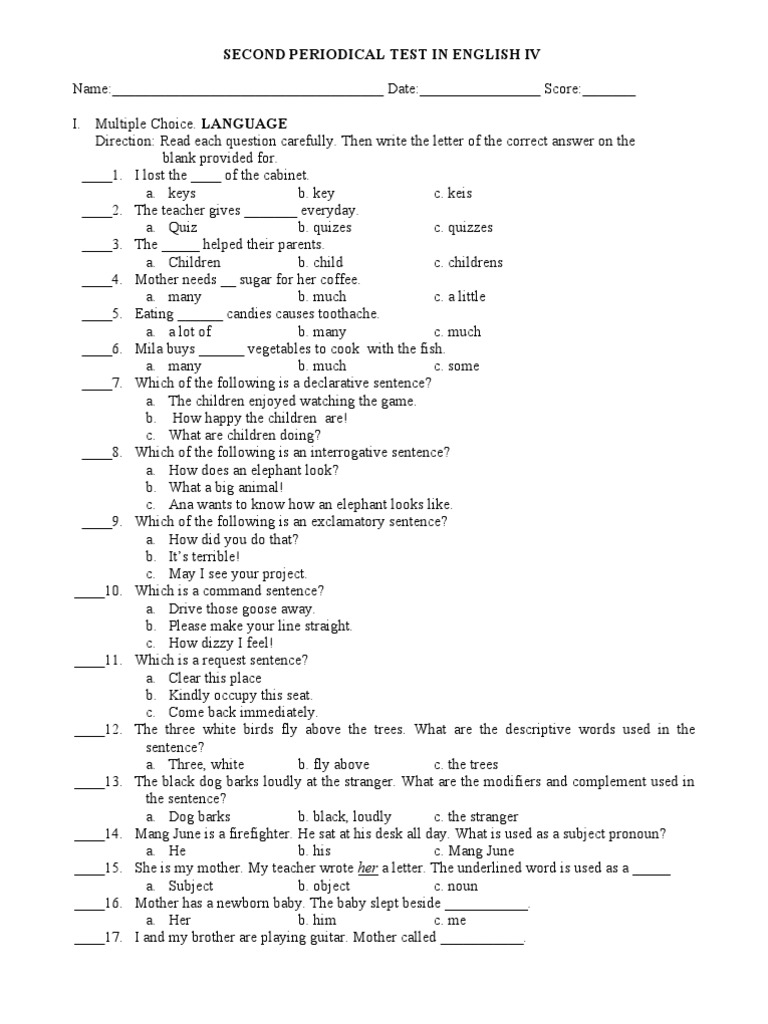 Grade 6 Summative Test With Answer Key Modules 3 4 2nd Quarter Deped