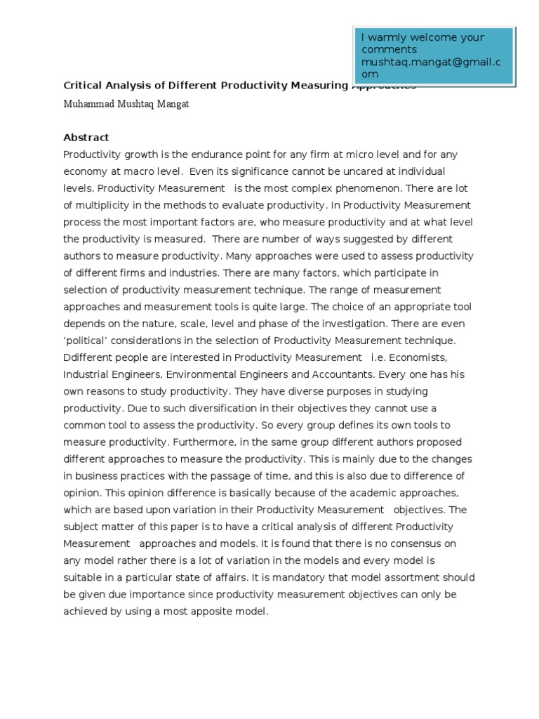 Productivity Measurement Approaches | PDF | Production Function ...
