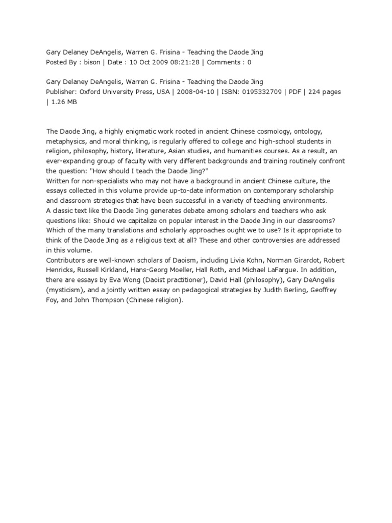 Gary Delaney DeAngelis, Warren G. Frisina - Teaching The Daode Jing | PDF
