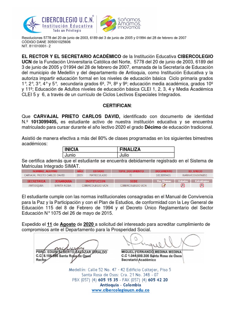 Soporte Simat y Certificado David | PDF