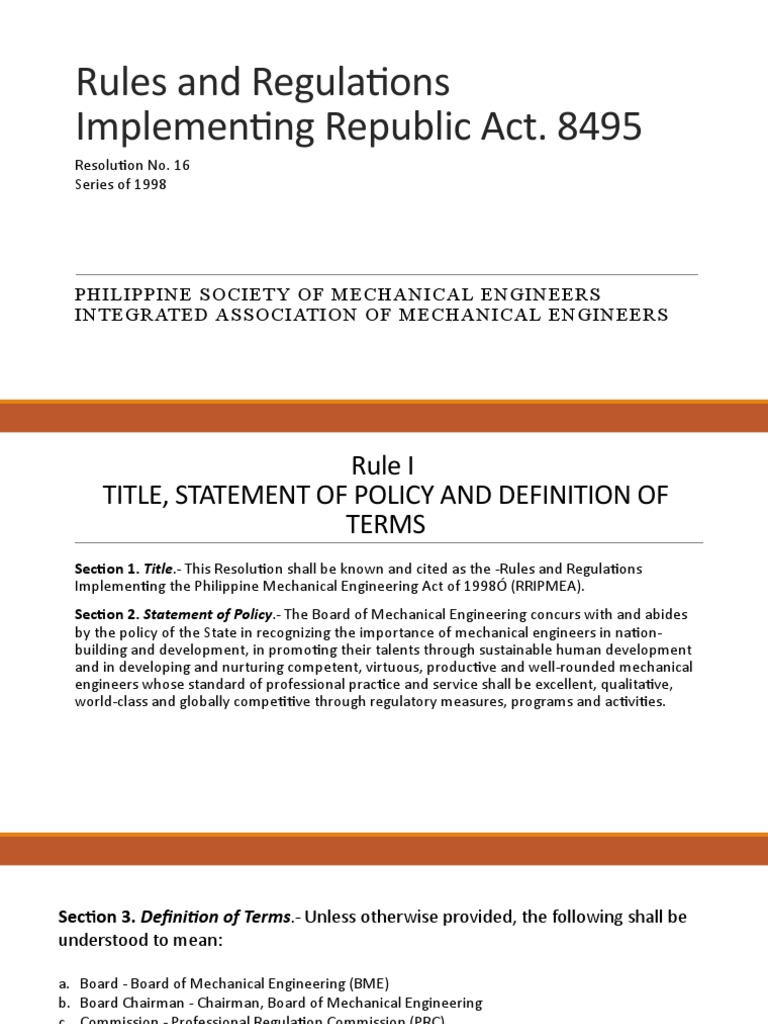 Rules and Regulations Implementing Republic Act. 8495 | PDF | Engineer ...