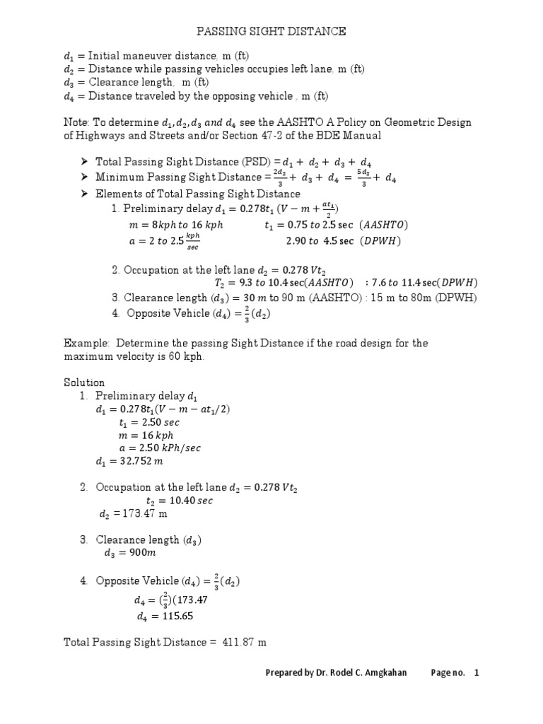 Passing Sight Distance Guide | PDF | Teaching Methods & Materials ...